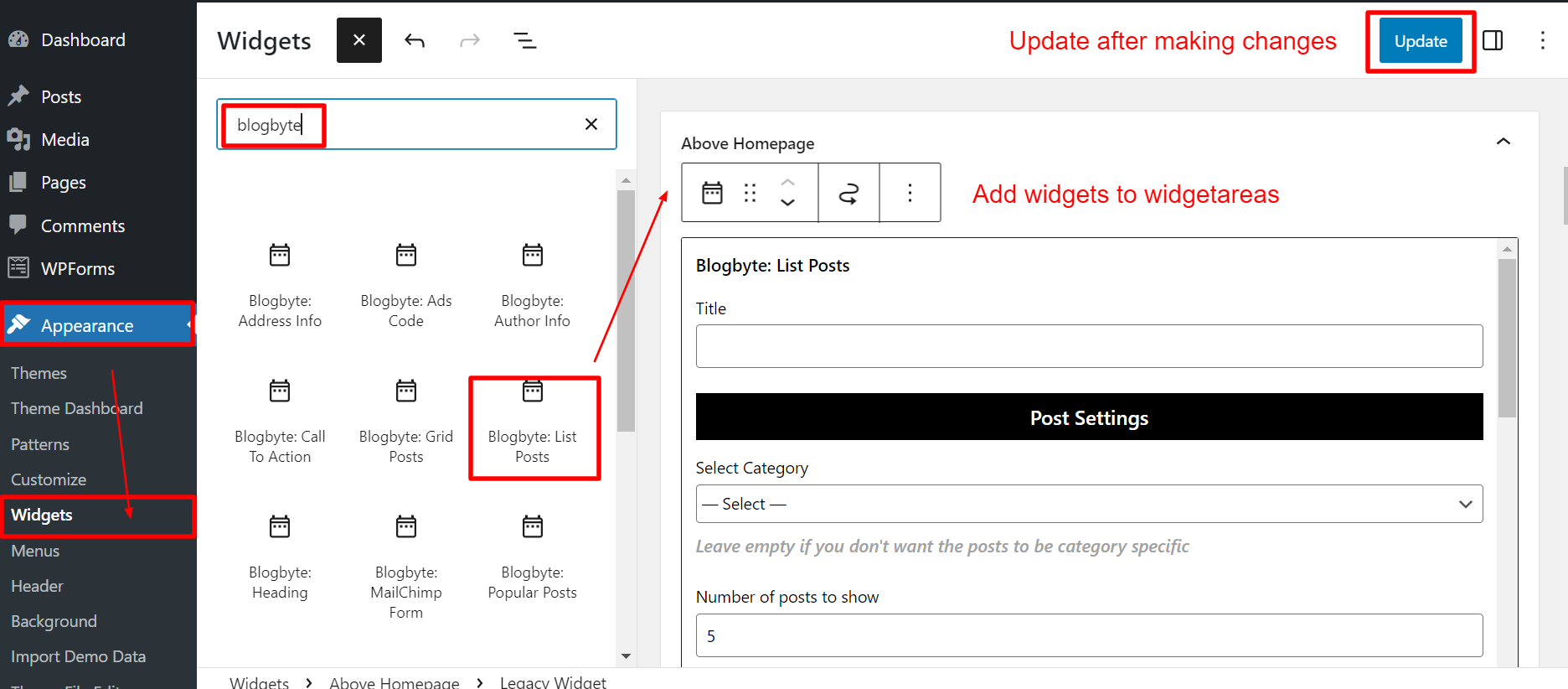 Widget Options | UnfoldWP Documentation